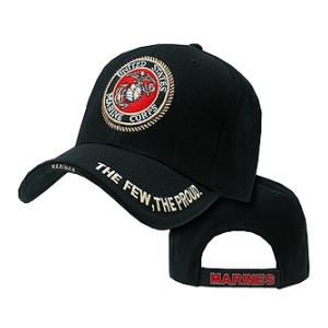 USMC Embroidered Logo Cap (Black) | Flying Tigers Surplus